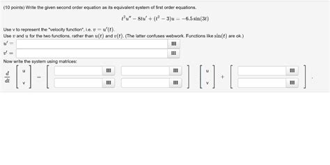 Solved 10 Points Write The Given Second Order Equation As