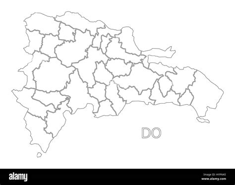 Dominican Republic Outline Silhouette Map Illustration With Provinces