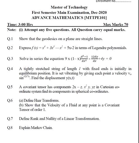 Dr Apj Abdul Kalam University Mtech I Sem The Advance Mathematics