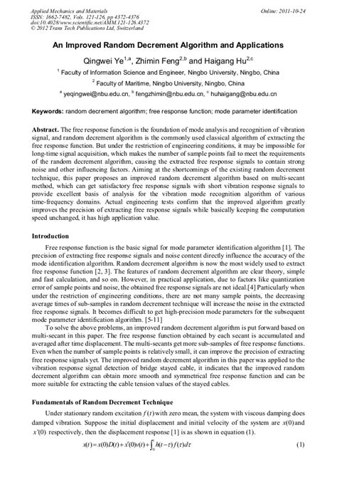 An Improved Random Decrement Algorithm And Applications Scientificnet