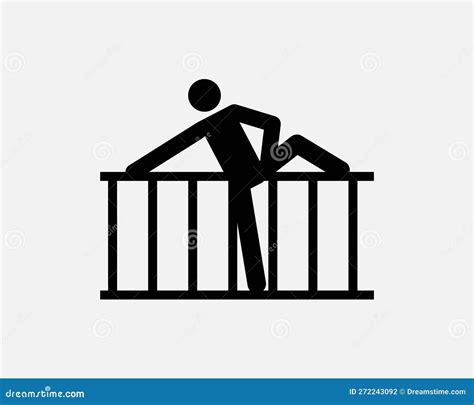 Climbing Fence Icon Climb Over Barrier Trespassing Intruder Vector