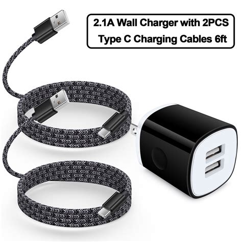 Abcpow Usb C Charger Block With 2 1a Dual Port 6ft Nylon Android Type C Charging Cable