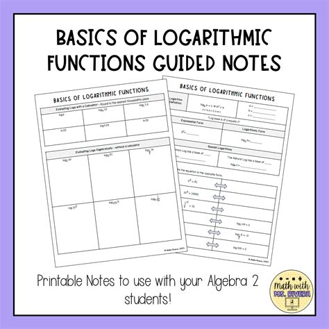 Logarithmic Function Basics Guided Notes For Algebra 2 Made By Teachers