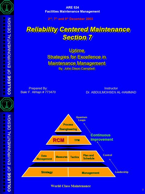 Uptime 7 Reliability Centered Maintenance Pdf Reliability Engineering Business