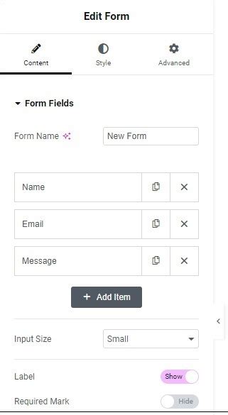 Form Widget Elementor