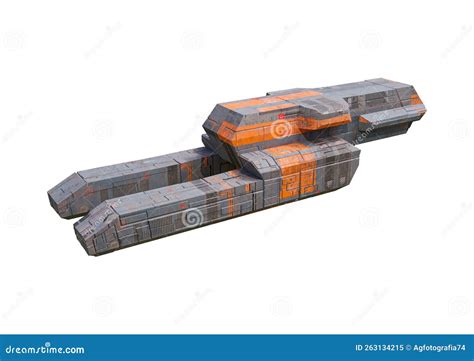 Futuristic Spaceship Science Fiction Illustration Space Freighter Isolated On White Background