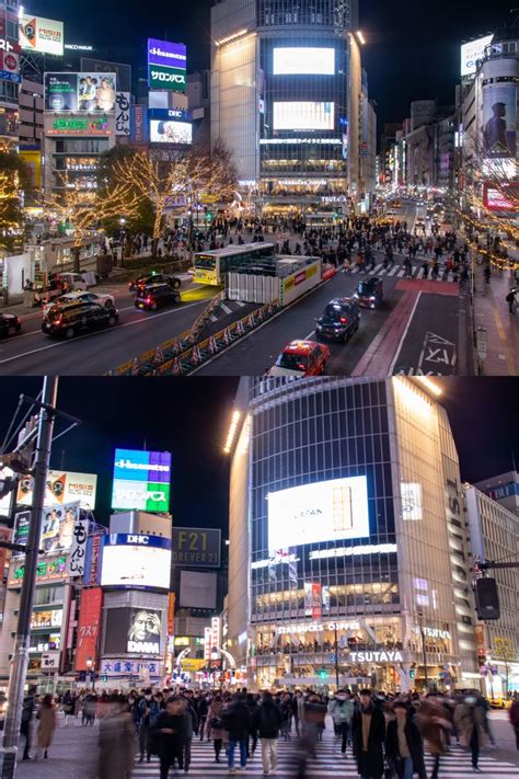 夜の渋谷スクランブル交差点 渋谷 夜景 渋谷 スクランブル交差点 都内 夜景