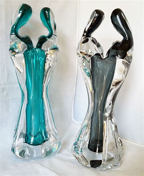 MURANO JADE GREEN BLACK CLEAR CASED LOVING COUPLE ART GLASS STEM