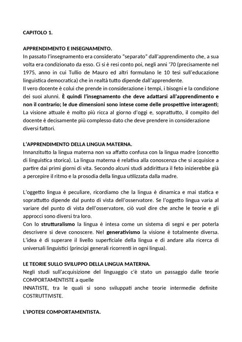 Riassunto Del Primo Capitolo Del Manuale Di Glottodidattica Docsity