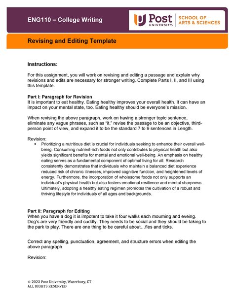 Eng Unit Assignment Template Eng College Writing Revising