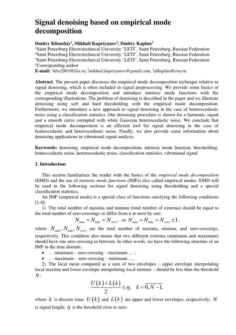 Pdf Signal Denoising Based On Empirical Mode Decomposition