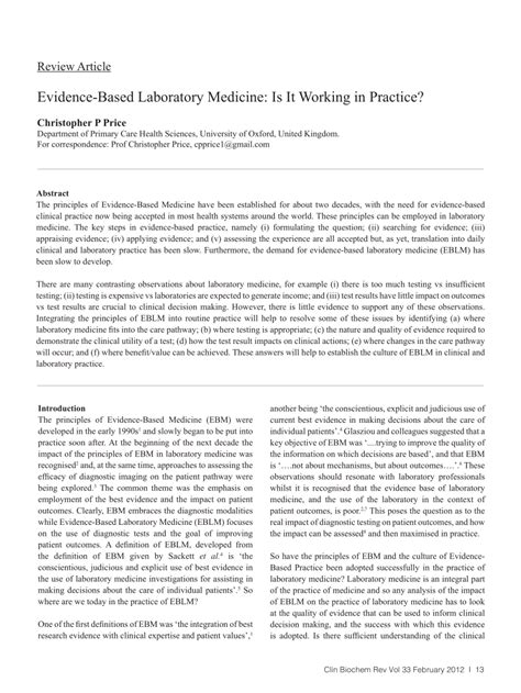 Pdf Evidence Based Laboratory Medicine Is It Working In Practice