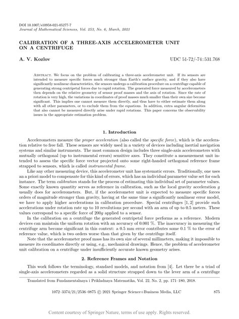 Calibration Of A Three Axis Accelerometer Unit On A Centrifuge