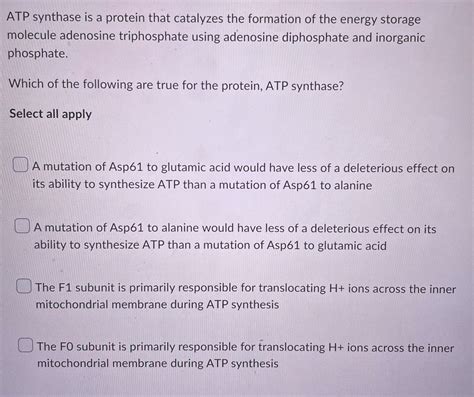 Answered Atp Synthase Is A Protein That… Bartleby