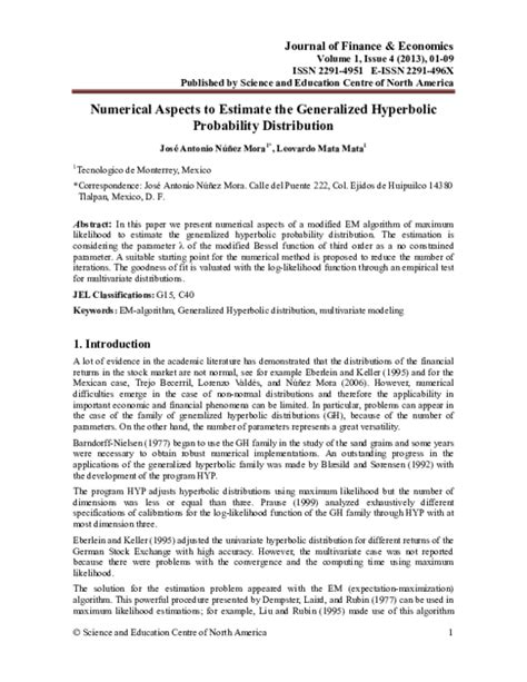 Pdf Numerical Aspects To Estimate The Generalized Hyperbolic