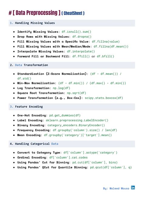 Data Preprocessing Cheatsheet For Learners Pdf