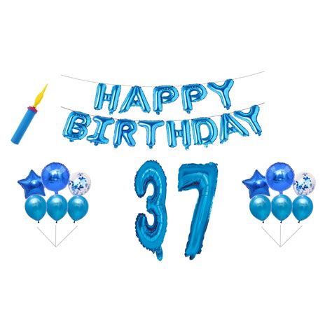 Комплект балони за рожден ден 37 години Честит рожден ден сини подарък за торта 30 бр