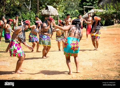 Women From Embera Tribe In Their Traditional Clothes Performing