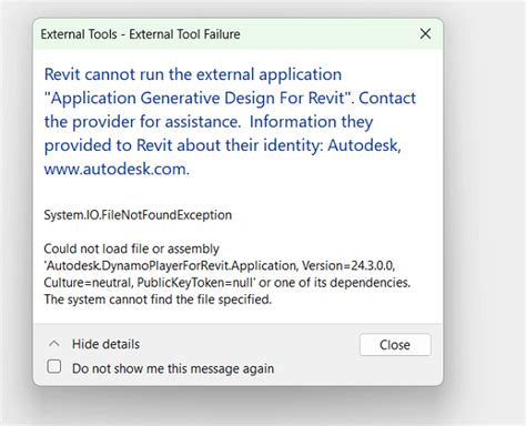Revit Cannot Run The External Application Dynamo Player Dynamo