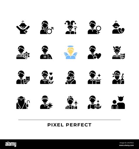 Character Archetypes Black Glyph Icons Set On White Space Stock Vector