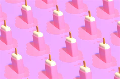 파스텔 배경에 녹는 패턴 핑크 스틱 아이스크림의 3d 렌더링 최소한의 여름 컨셉 흑백 스타일 1980 1989 년에 대한 스톡