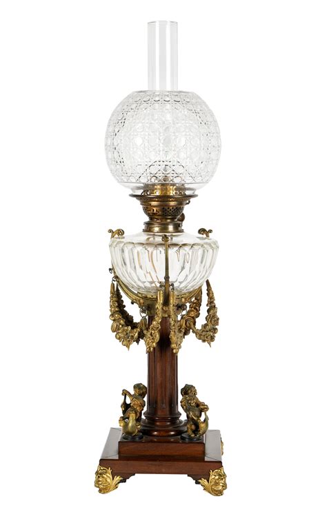 Lot Victorian Gilt Brass And Cut Glass Fluid Lamp