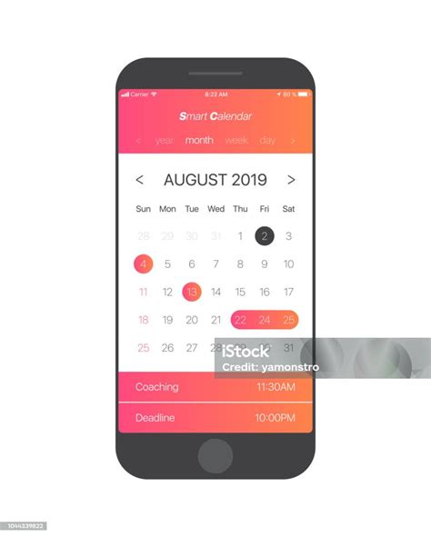 벡터 캘린더 App Ui 개념 2019년에 대한 스톡 벡터 아트 및 기타 이미지 2019년 8월 개념 Istock