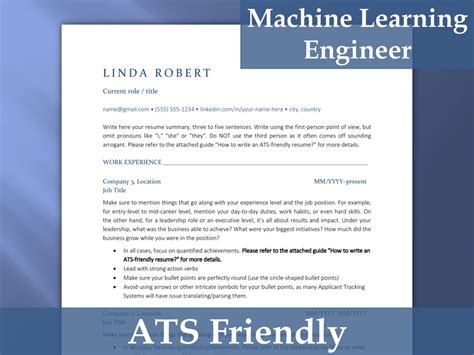 Machine Learning Engineer Resume Template For ATS Cover Etsy