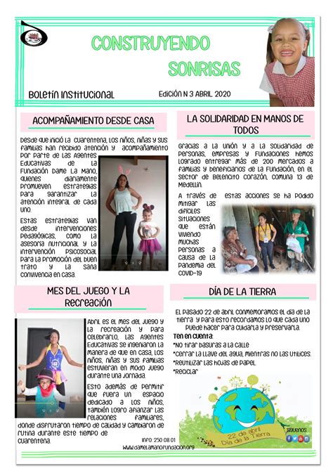 BOLETÍN INSTITUCIONAL ABRIL Fundación Dame La Mano