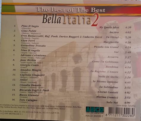 Bella Italia 2 De Mooiste Italiaanse Liedjes Cd Album Jane Birkin