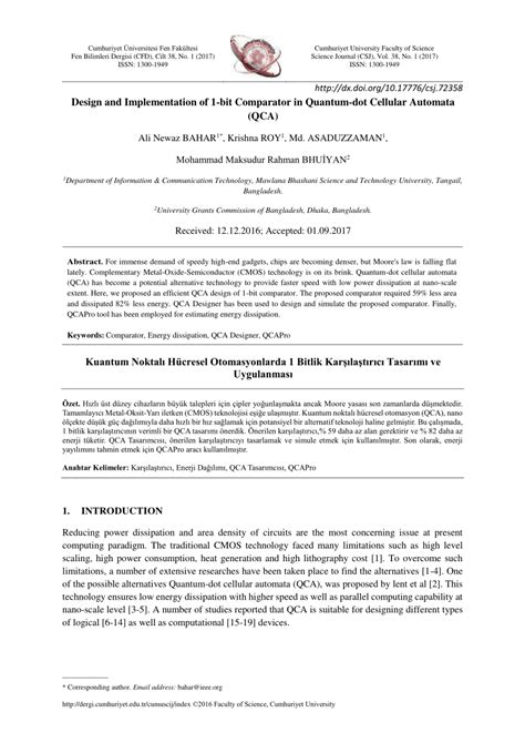 Pdf Design And Implementation Of 1 Bit Comparator In Quantum Dot Cellular Automata Qca