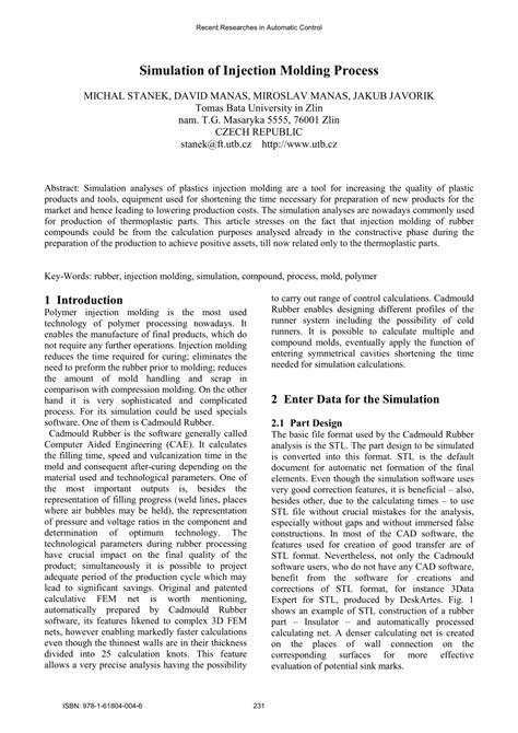 Pdf Simulation Of Injection Molding Process
