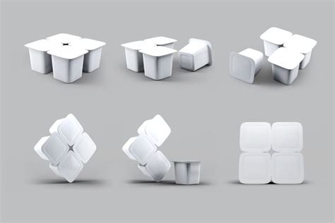 Four Plastic Container For Yogurt Mockup