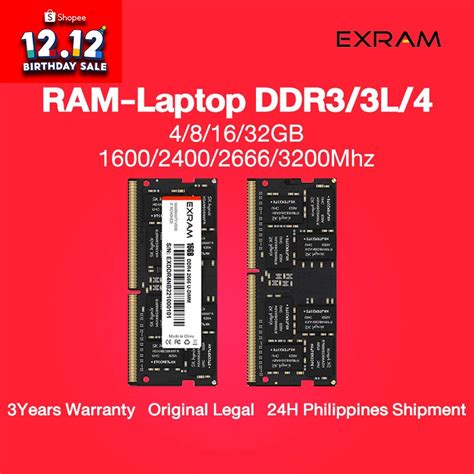 Exram Laptop Memory Ram Ddr3 Ddr3l Ddr4 So Dimm 4gb 8gb 1600mhz 2400mhz 2666mhz 3200mhz For