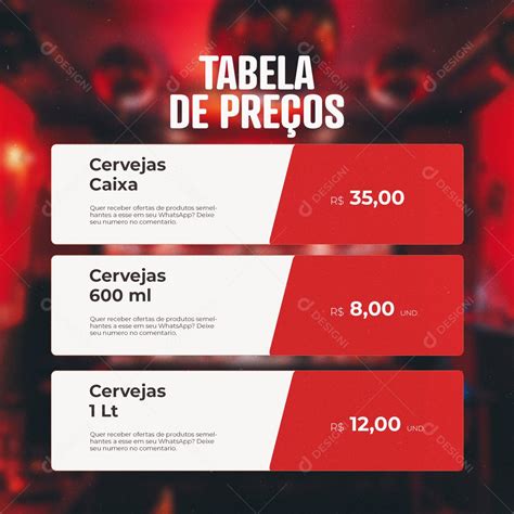 Social Media Bebidas Cerveja Tabela de Preços PSD Editável download