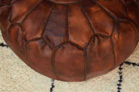 Moroccan Leather Ottoman Round Pouf Brown Oiled Handmade Etsy