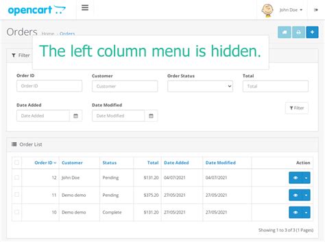 Opencart Admin Classic Layout