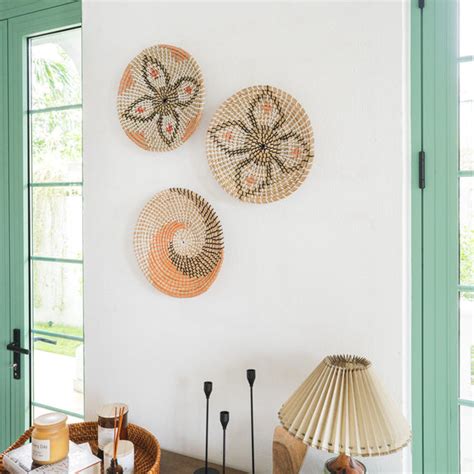Mixed Color Floral Woven Seagrass Wall Basket Decor Set Of 3 Artera Home