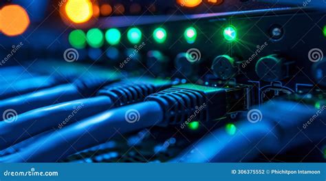 Lan Cables Ethernet Network Cables Data Connection In Hub Plug Internet Generative Ai Stock