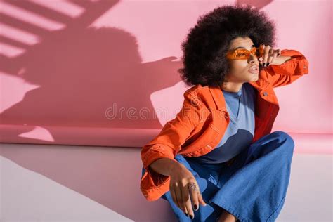 Curly African American Woman In Trendy Stock Image Image Of Shadow