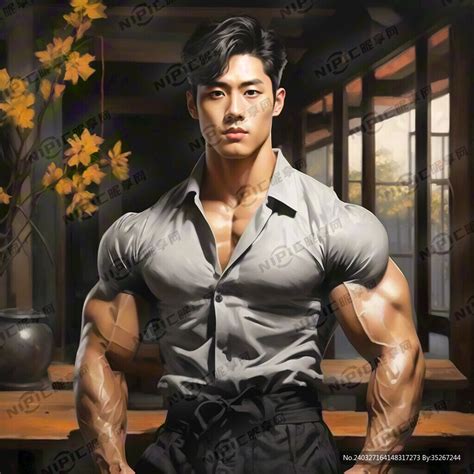 Ai创作图肌肉男 韩国 帅气 昵图网