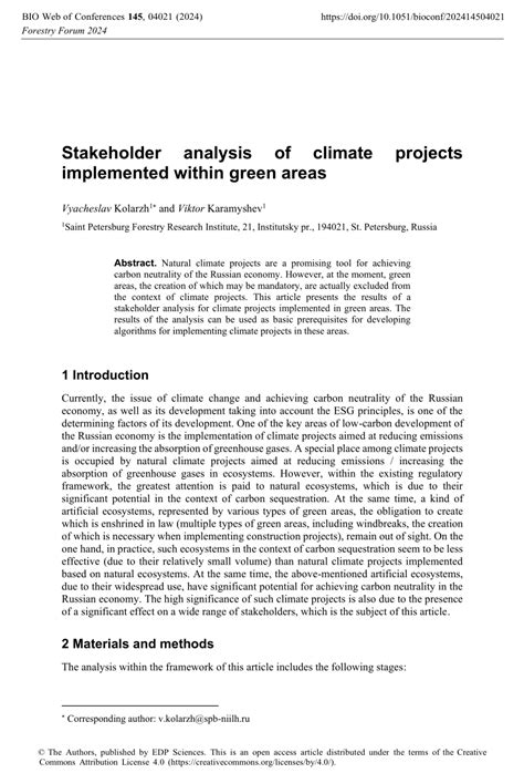Pdf Stakeholder Analysis Of Climate Projects Implemented Within Green