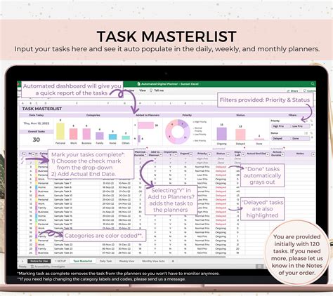 Best To Do List Excel Excel Planner Template Task Tracker Template Daily To Do Digital