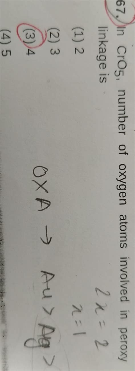 67 In Cro5 Number Of Oxygen Atoms Involved In Peroxy Linkage Is 1 2