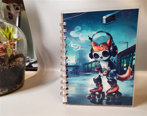 Futuristic Cyberpunk Cat Notebook Scifi Spiral Journal Diary
