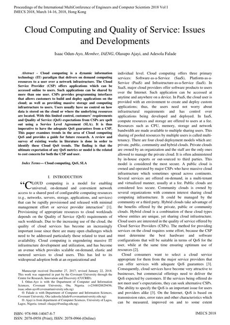 Pdf Cloud Computing And Quality Of Service Issues And Developments