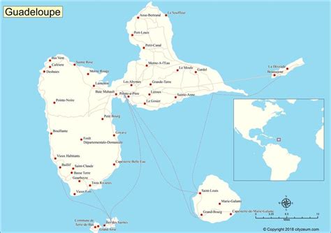 Carte de la Guadeloupe plan des 44 lieux à voir