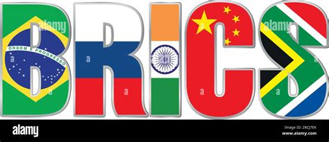 Brics Summit Name With Flags Of The Countries Vector Illustration On