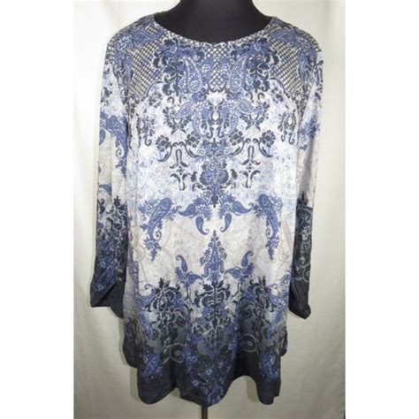 Arna York Tops Arna York Womens Plus Size 2628 Blue Floral Paisley