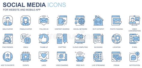 Social Media Web Icons Set In Duotone Line Design Pack Of Male Or Female Avatar Follow